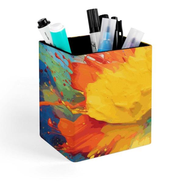 ・Proper Size: This Colorful Paint square pen holder sized 3.5"x 3.1"x 4.3" in, efficiently holds pens, pencils, scissors...