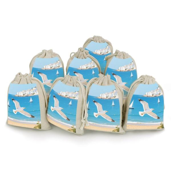 ・【Eco-Friendly Material】Crafted from high-quality cotton and linen, these Mediterranean Seagull drawstring bags offer a ...
