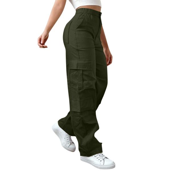 ・【VERSATILE DESIGN】: High-waisted cargo pants featuring multiple utility pockets, wide leg silhouette, and elastic waist...