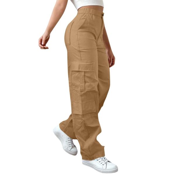 ・【VERSATILE DESIGN】: High-waisted cargo pants featuring multiple utility pockets, wide leg silhouette, and elastic waist...