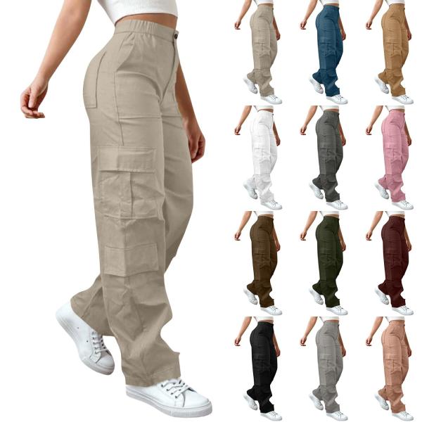・【VERSATILE DESIGN】: High-waisted cargo pants featuring multiple utility pockets, wide leg silhouette, and elastic waist...