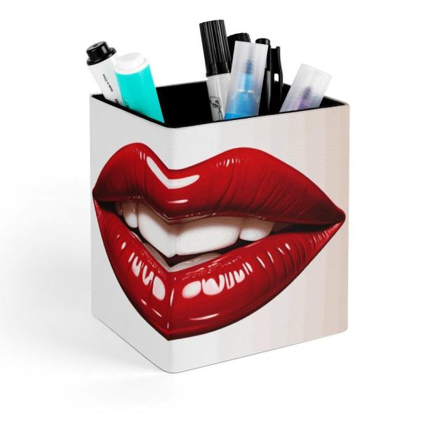 ・Proper Size: This Cute Graphic Red Lips square pen holder sized 3.5"x 3.1"x 4.3" in, efficiently holds pens, pencils, s...
