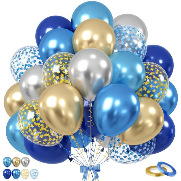 ・What You Get: This navy blue gold balloon set includes 60PCS 12-inch latex balloons in rich blue and metallic tones. Yo...