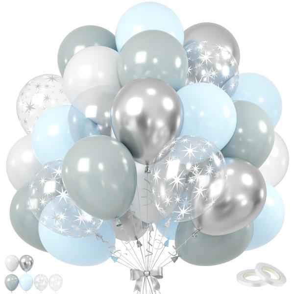 ・What You Get: This set includes 60PCS 12-inch latex balloons in elegant blue tones. You will receive 16pcs dusty blue b...