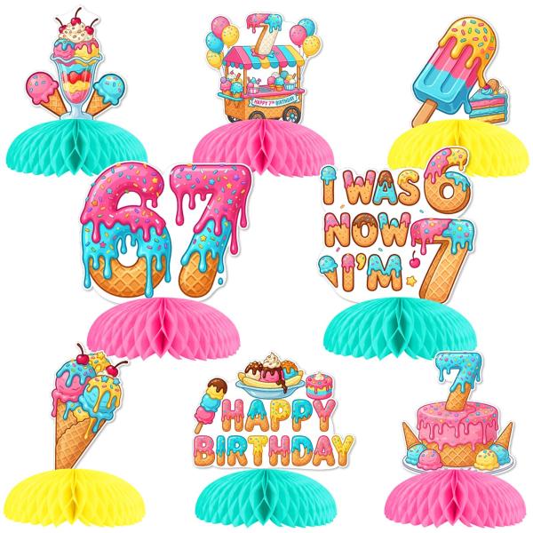 ・Package Includes:Our package includes 8 pieces I Was 6 Now I'm 7 Donut Ice Cream theme honeycomb centerpiece in 8 diffe...