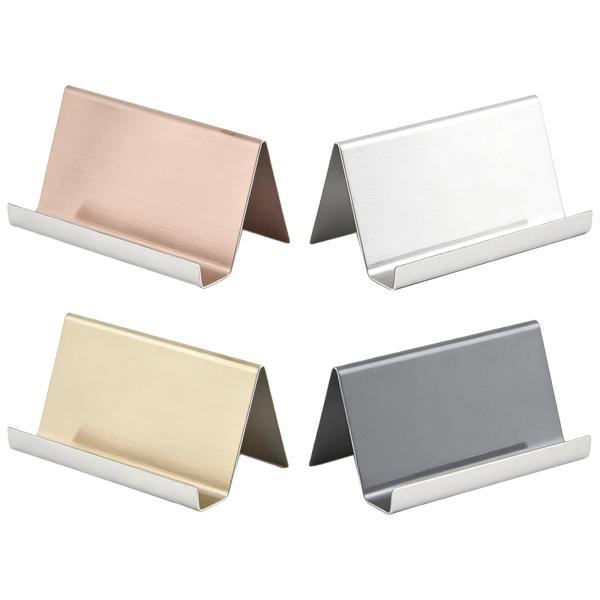 ・Color assortment: mirror black, champagne, silver, and rose golden stainless steel business card holders offering a ver...