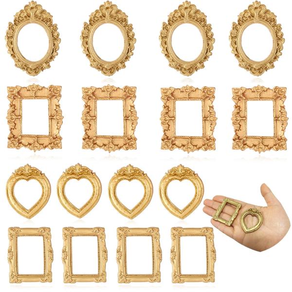 ・ミニ写真フレームセット:正方形、長方形、ハート、楕円の4種類のスタイルのビンテージバロック写真ゴールドフレーム16個分の価格で、個人のスタイルに合わせてさまざまなディスプレイオプションを提供します。 お祝いのホリデーオーナメント、魅惑的な...