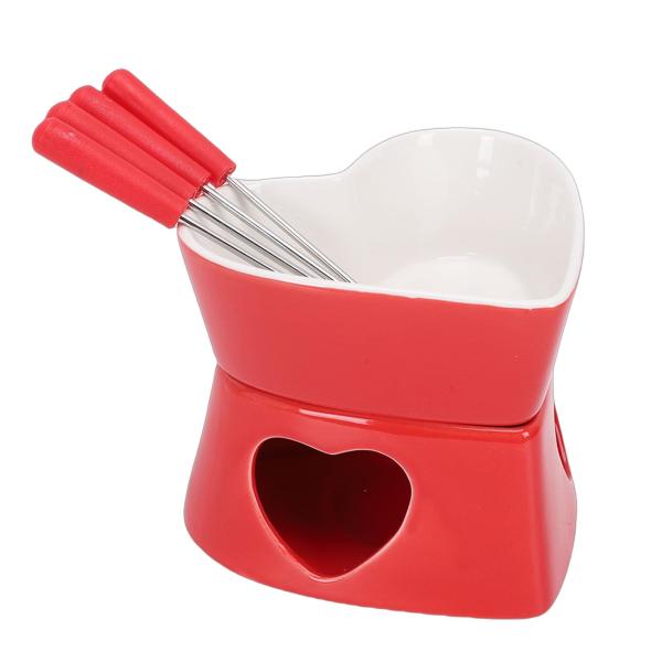 ・Heart Shaped Fondue Pot: Designed with a charming heart shape and elegant red and white color scheme, this ceramic fond...