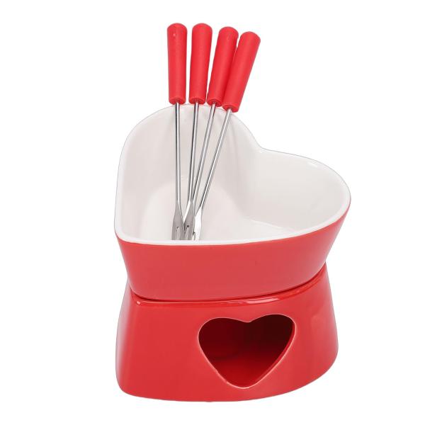 ・Heart Shaped Fondue Pot: Designed with a charming heart shape and elegant red and white color scheme, this ceramic fond...