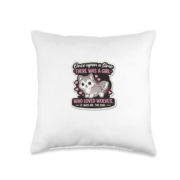 ・Cute Wolf Cartoon: Cute wolf in kawaii style with heart details and clean badge layout.・Story Quote Design: Humorous "O...
