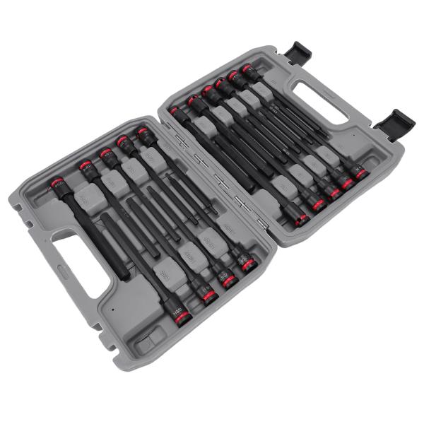Focket 3/8インチ差込角対応のロングインパクト六角ビットソケット。S2合金鋼製の六角ビット＋鋼製ソケットの組み合わせで高トルク作業に耐える。全長6インチ（約150mm）の延長設計でエンジンルームや狭所のファスナーにも確実に届く。マン...