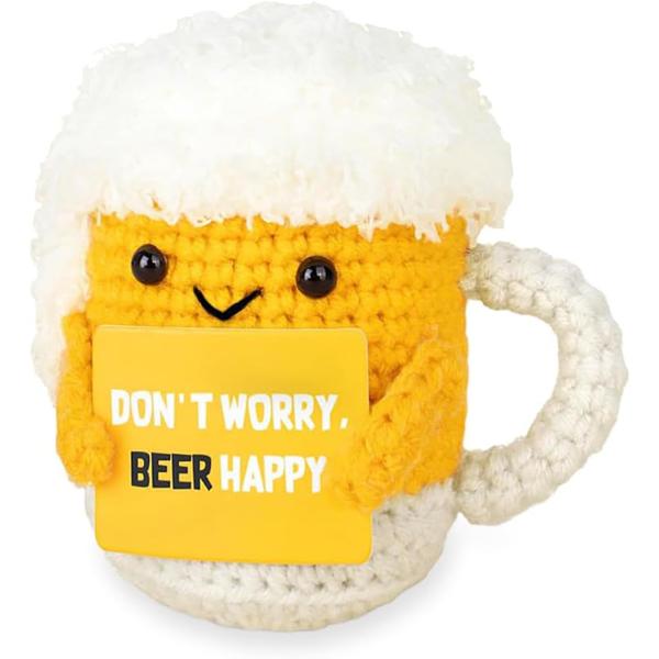 ・Cute Handmade Crochet Design：Exquisitely hand-crocheted beer mug plush doll features realistic golden beer body, fluffy...