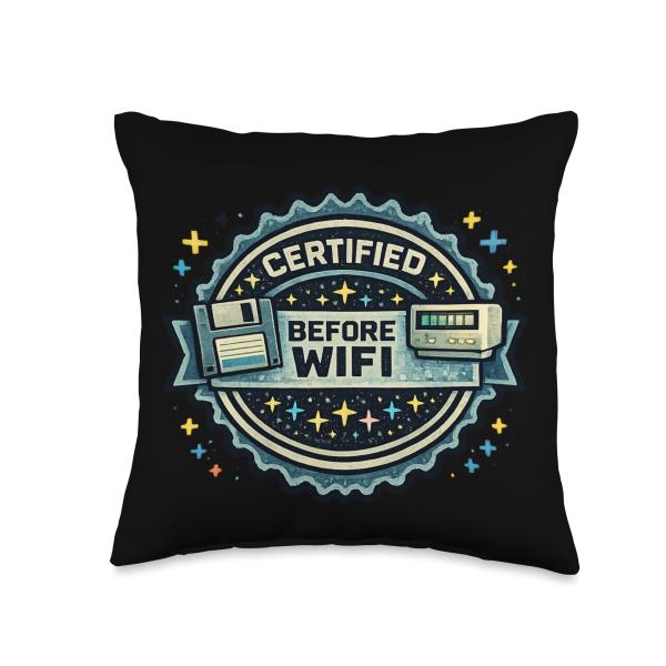 ・Funny retro tech nostalgia design featuring the phrase Certified Before WiFi in bold pixel badge style inspired by clas...