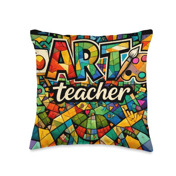 ・Colorful abstract art teacher featuring cubist geometric mosaic style, bold typography, paint palette and brush element...