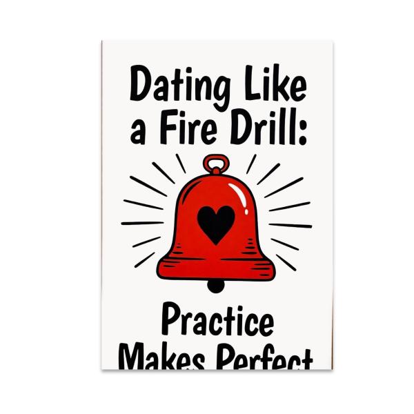 ・HUMOROUS DESIGN: Features a playful fire alarm bell with a heart and the witty phrase 'Dating Like a Fire Drill: Practi...