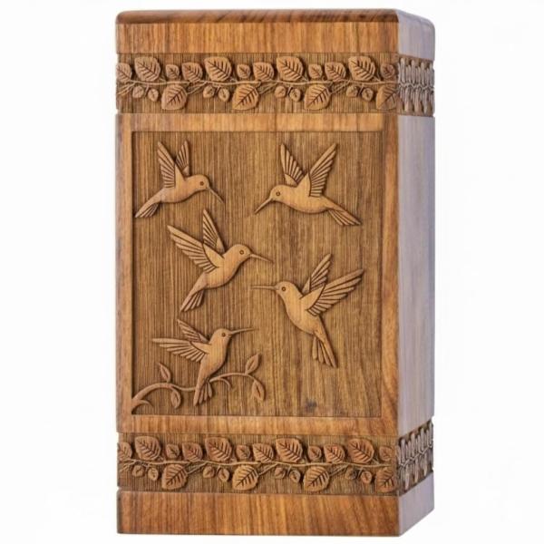 ・PREMIUM ROSEWOOD HUMMINGBIRD CREMATION URN - The Faraan Wood Art Hummingbird Rosewood Cremation Urn is expertly handcra...