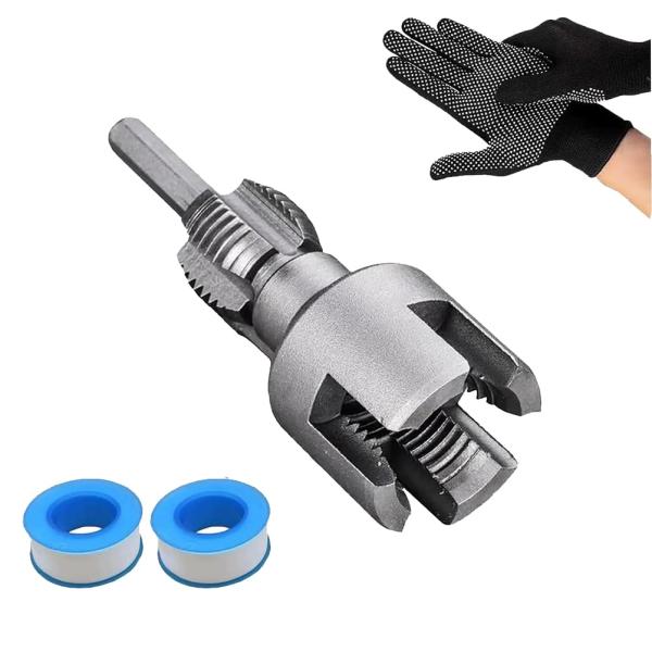 ・【4-in-1 Multifunctional Design】This 4 in 1 water pipe wrench integrates internal and external threading, pipe tapping, ...