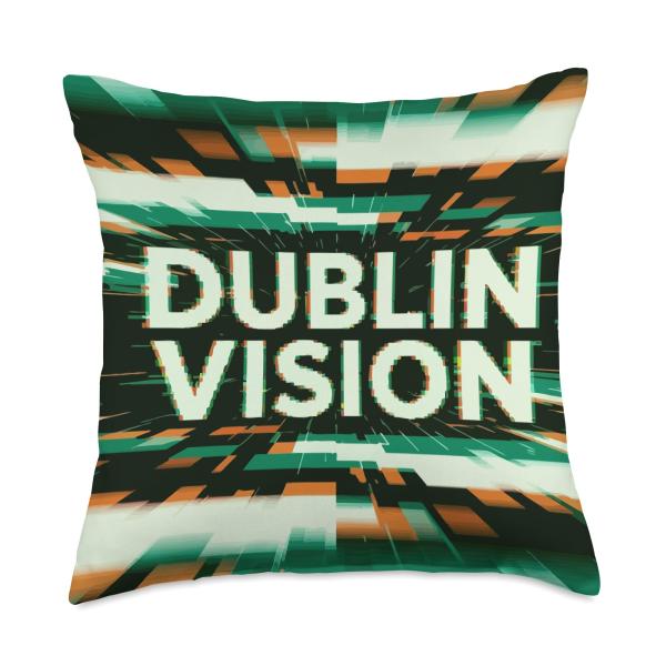 ・"DUBLIN VISION" commands the center in bold white as green plus orange graphic bars explode outward in a tunnel of moti...