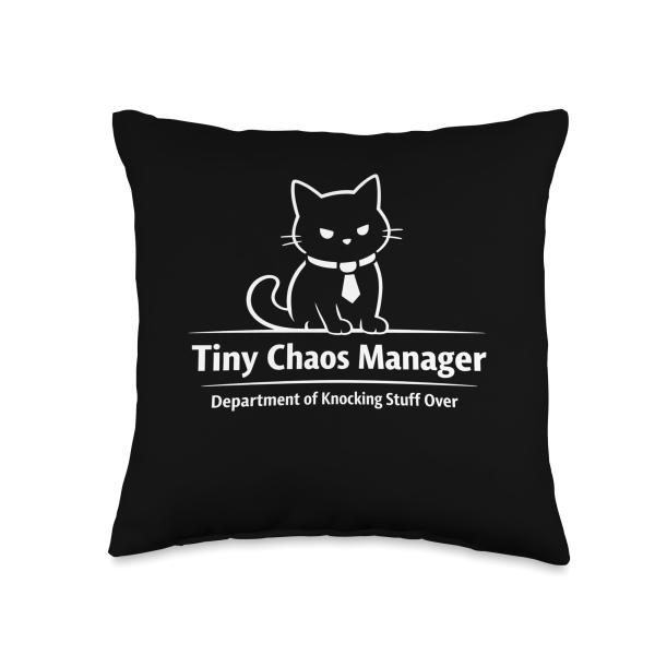 ・Funny Cat Chaos Manager Design, Cute cat wearing a tie with the quote "Tiny Chaos Manager - Department of Knocking Stuf...