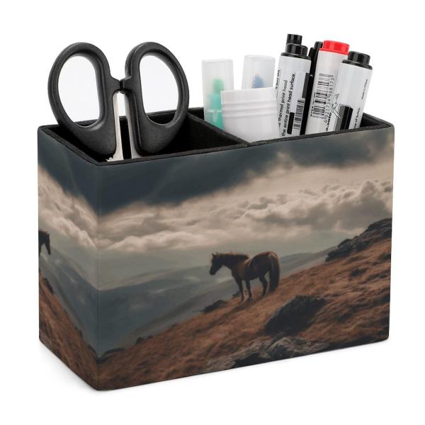 ・Quality material: This rectangular Horse Grazing on The Mountain pencil holder is covered in quality PU leather with de...