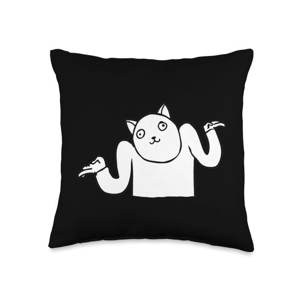 ・Features a simple black and white line art illustration of a confused feline making a shrugging gesture with palms up.・...