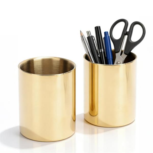 ・Gold Pencil Cup: Pencil cups for desk are cylindrical containers for holding pens, pencils, and other desk supplies. Go...