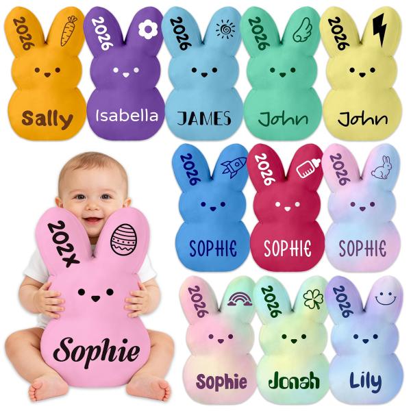 ・Custom Buny Pillow: You can choose the buny's color and add custom text, dates, or icons; A personalized rabbit designe...