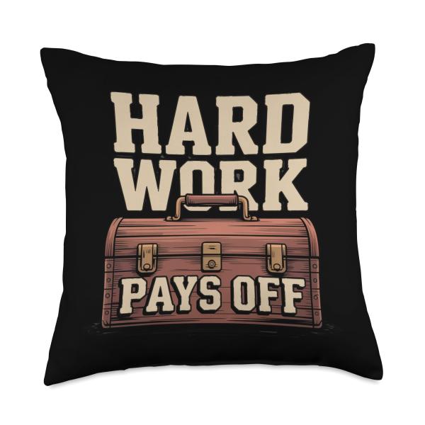 ・This weathered tool container displays the phrase HARD WORK PAYS OFF in a classic look. The style captures the essence ...