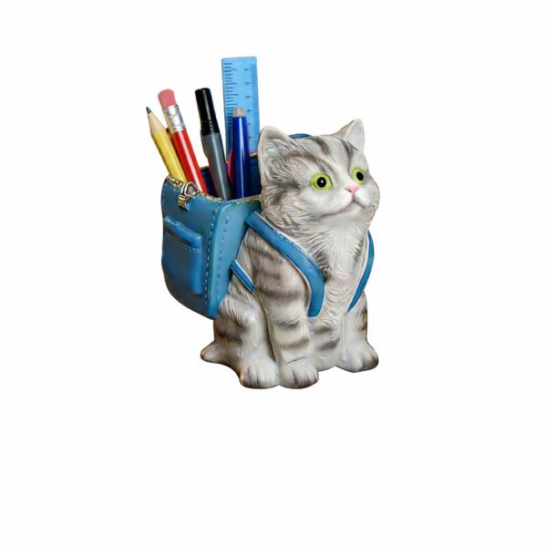 ・Features a charming cat figurine with a backpack-style holder, combining functionality with decorative appeal for any d...