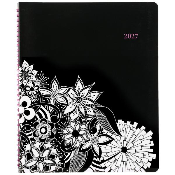 ・The Floradoodle design features hand-drawn white flowers. This weekly monthly planner covers 12 months from January 202...