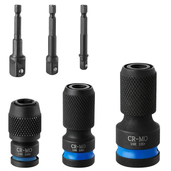 ・Impact Wrench Adapter Set: Come with 3PCS impact bit holders (1/2", 3/8", 1/4" square drive) and 3PCS nut drivers, perf...