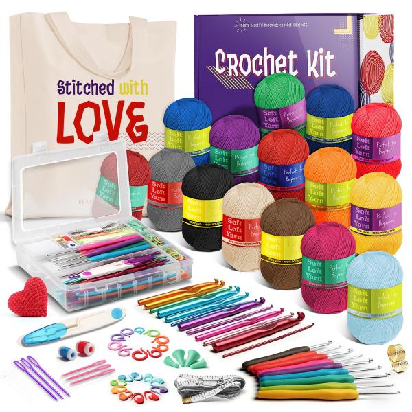 ・All inclusive beginner crochet kit - This complete crochet set includes 15 colorful yarn skeins (100 yds each), 21 croc...