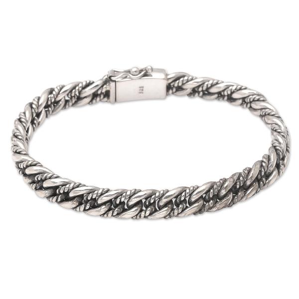 商品名: Novicaメンズ2つのパス'。925スターリングシルバーチェーンブレスレット、8 " NOVICA Handmade Men's Sterling Silver Bracelet Chain Link Indonesia [8 ...