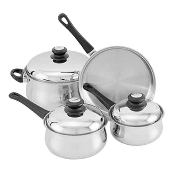 商品名: Tuxton Home Nevada 調理器具7点セット ステンレススチール PFTE PFOAフリー 冷凍庫からオーブンまで対応 IH対応 1クォート &amp; 2クオート ソースパン 5クオート ダッチオーブン 10インチオ...