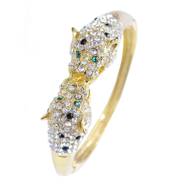 商品名:  Alilang Golden Toned Black Emerald Clear Crystal Rhinestone Twin Lion Cuff Bracelet Bangleブランド: Alilang高さ: 8.636cm...