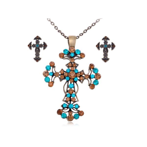 商品名:  Alilang Aqua Blue Color Topaz Crystal Rhinestone Cross Holy Ritual Pendant Earring Setブランド: Alilang高さ: 16.764cm横幅:...