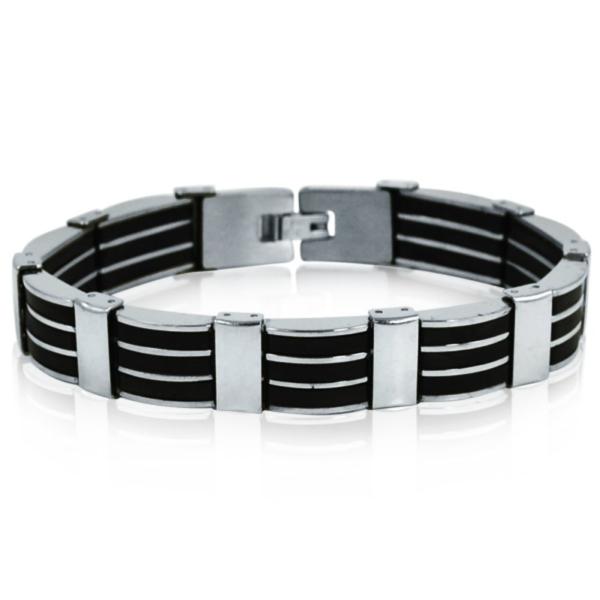 商品名: Men's Stainless Steel 3-Row Black Rubber Bracelet 21cm Oxford Ivy Men's Stainless Steel 3-Row Black Rubber Bracelet...
