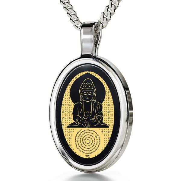 商品名: NanoStyle Jewelry 仏陀ネックレス メタ祈り 愛 親切 瞑想 オニキスペンダント 24Kゴールド 18インチ Nano Jewelry 925 Sterling Silver Buddha Necklace Ins...