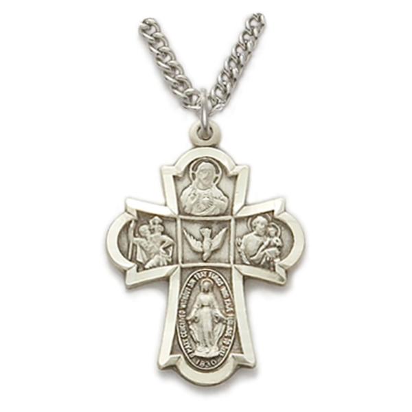 商品名: スターリングシルバー手Engraved Five Wayメダルクロス、7 / 8インチ True Faith Jewelry Sterling Silver 5 Way Medal Cross Medal Pendant Neck...