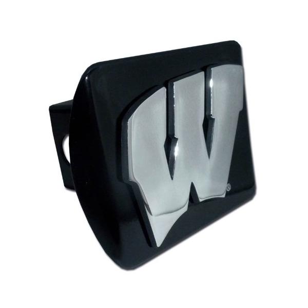 商品名: University of Wisconsin Badgers "ブラックwithクローム" W "エンブレム" NCAAカレッジスポーツTrailer HitchカバーFits 2インチオート車トラック受信機 Universit...