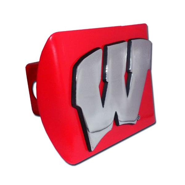 商品名: University of Wisconsin Badgers "レッドwithクローム" W "エンブレム" NCAAカレッジスポーツTrailer HitchカバーFits 2インチオート車トラック受信機 University...