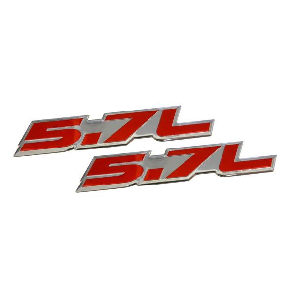商品名: 2 X 5.7L Liter in RED on SILVER Highly Polished Aluminum Car Truck Engine Swap Nameplate Badge Logo Emblems (pair/s...