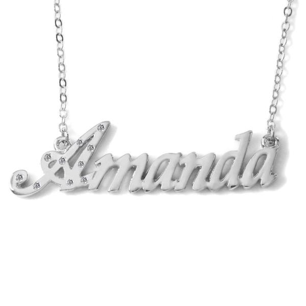 商品名: 名前ネックレスAmanda???カスタマイズネックレスホワイトゴールドメッキ18?K、ベルチャーチェーン、2?mm厚 Name Necklaces Amanda 18K White Gold Plated Personalized...