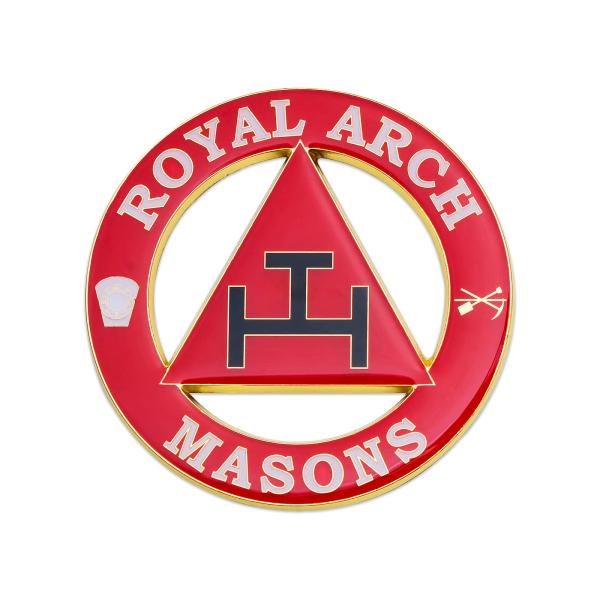 商品名: ロイヤルアーチラウンドフリーメイソンオートエンブレム - [ホワイト&amp;レッド][直径3インチ]。 Royal Arch Round Masonic Auto Emblem - [White &amp; Red][3'' D...