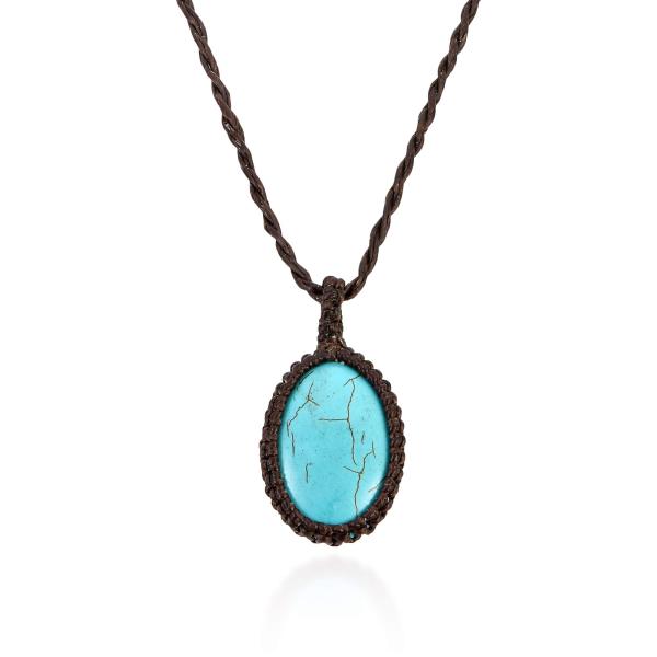 商品名: Charmingシミュレートターコイズストーンオーバルネストハンドメイドネックレス AeraVida Charming Simulated Turquoise Stone Oval Nest Handmade Necklaceブラ...