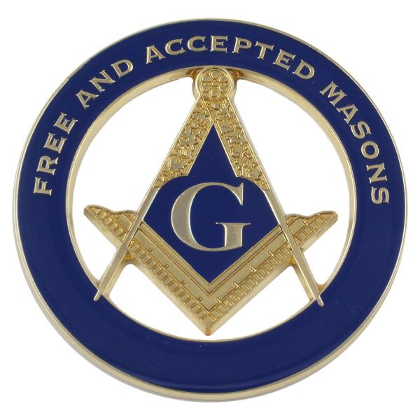 商品名: Masonic Freemasons受け入れ無料、カットアウト車エンブレム F&amp;AM Square &amp; Compass Round Masonic Auto Emblem - [Blue &amp; Gold][3...