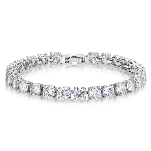 商品名: KEZEF キュービックジルコニア テニスブレスレット - ラウンド 6mm キュービックジルコニア - 真鍮にシルバー - 7インチ, 7 inches, 銅, キュービックジルコニア KEZEF Silver Plated B...