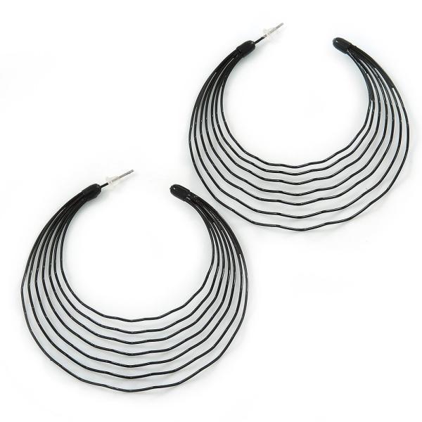 商品名:  Black Multi Layered Hoop Earrings - 60mm Diameterブランド: Avalaya商品サイズ: One Size重量: 58g商品番号: 色: black素材: Metal海外の輸入品シ...