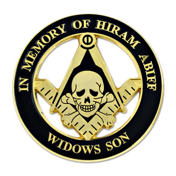 商品名: The Masonic Exchange 「In Memory Of Hiram Abiff」ドクロ車用エンブレム Widow's Son Skull Square &amp; Compass Round Masonic Auto...