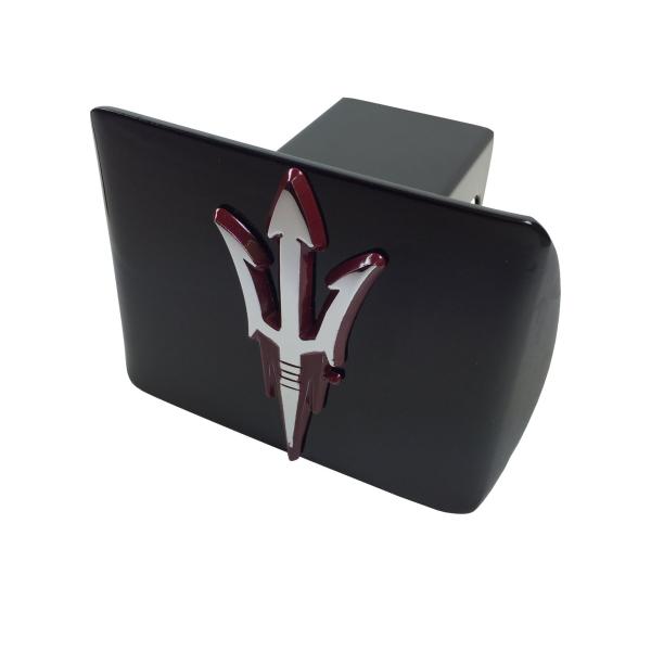 商品名: Arizona State Universityメタルエンブレム(クロームwith Maroonトリム) onブラックメタルHitchカバー AMG Arizona State University Metal Emblem (C...
